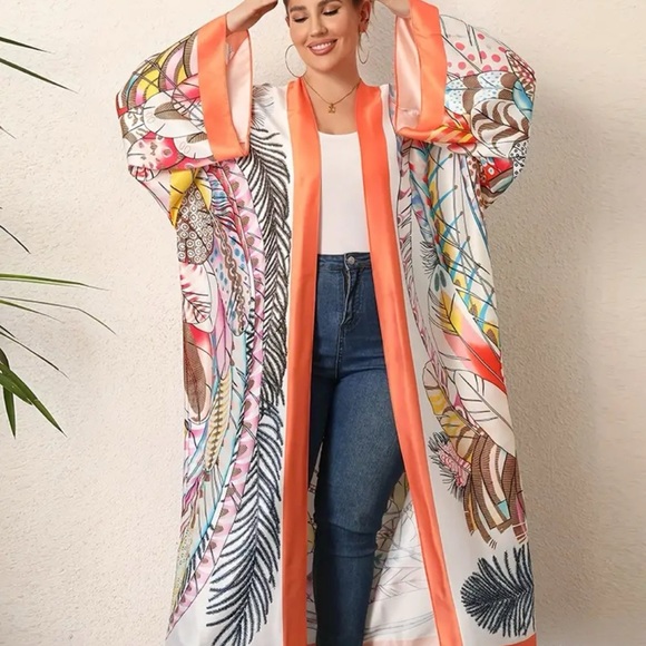 Kimonos & Yukatas | Bohemian Maxi Feather Kimono New Full Length Beach ...